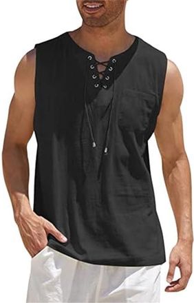 Generic Chemise en coton et lin pour homme - Hauts dentra&icirc;nement d&eacute;t&eacute; pour homme - Haut de printemps et d&eacute;t&eacute; d&eacute;contract&eacute; - Haut sans manches en coton - D&eacute;bard