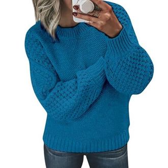 Generic Pull pour femme en tricot &eacute;pais &agrave; col rond et manches longues, coupe ample, doux, confortable, d&eacute;contract&eacute;, chaud pour lautomne et lhiver, usage quoti
