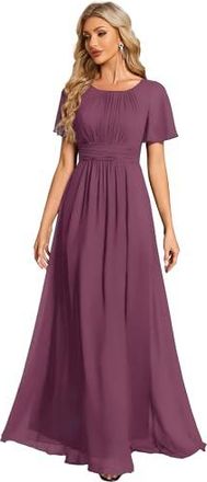 Ever-pretty Robes de Demoiselle dhonneur Col Rond Manches Longue Grand Taille Robe Soir&eacute;e Femme Longue Prune 44