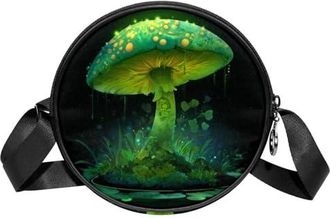 Generic Sac &agrave; bandouli&egrave;re Circle pour femme, motif champignons verts &agrave; pois - Petit sac &agrave; bandouli&egrave;re avec fermeture &eacute;clair et bretelles r&eacute;glables - Style d&eacute;c