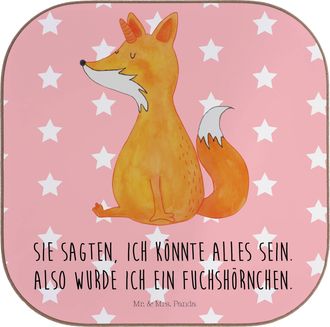 Mr. & Mrs. Panda gl&auml;seruntersetzer Einhorn Fuchs - Geschenk, Tischuntersetzer, Einh&ouml;rner, Coaster, Design Untersetzer, Unicorn, F&uuml;chse, Unicorns, Fuchsh&ouml;rnchen, Gl&auml;ser