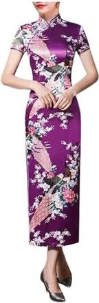 Generic Robe Traditionnelle Chinoise Fendue sur Le c&ocirc;t&eacute; Coupe ajust&eacute;e Col Mandarin Manches Courtes Qipao n8