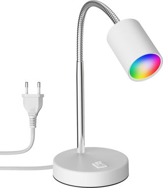 LEDs Com Tischleuchte WAIKA mit Schwanenhals und Schalter weiß matt, inkl. Smart Home RGBW GU10 LED Lampe, 5,41W, 473lm