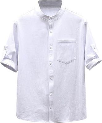 Generic Chemise d&eacute;t&eacute; &agrave; manches courtes respirante et d&eacute;contract&eacute;e pour homme, couleur unie, col montant, classique, l&eacute;g&egrave;re, boutonn&eacute;e, pour lext&eacute;rieur, la pla