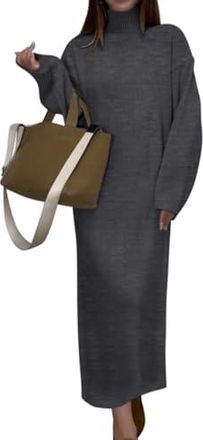 Minetom Robe Pull Longue Femme Hiver Col Roul&eacute; Manches Longues Maxi Robes en Tricot A Gris M
