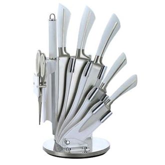 Royalty Line RLKSS750, 8-teiliges Messerset aus rostfreiem Stahl mit Ständer, Schärfer und Schere, perfekt für Köche und Liebhaber, ergonomisch, langlebig, 20 cm, 