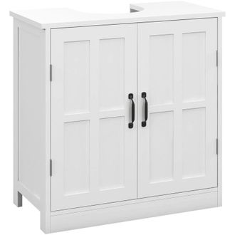 HOMCOM Meuble sous lavabo salle de bain meuble sous vasque avec double porte et &eacute;tag&egrave;re r&eacute;glable, 60x30x60cm, blanc-Blanc