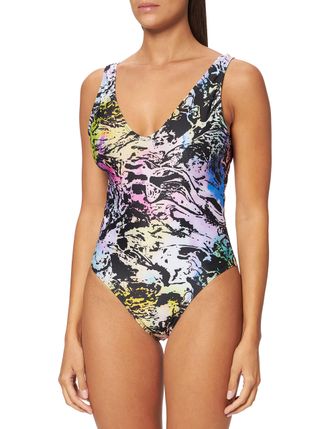 Urban Classics Ladies Recycled Pattern High Leg Swimsuit, Multicolor Fading, S