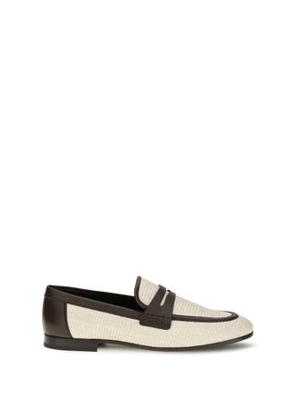 Brunello Cucinelli Womens Leather And Raffia Loafers Rope Polyamide