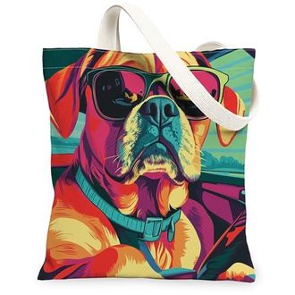 Generic Boxer Dog Sac fourre-tout en toile r&eacute;utilisable pour faire du shopping 33 x 38,1 cm, sac d&eacute;picerie r&eacute;utilisable pour femme, animal de compagnie, plage