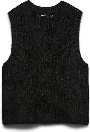 Vero Moda Vmnovah Rib SL V-Neck Vest Noos, Noir, XL Femme