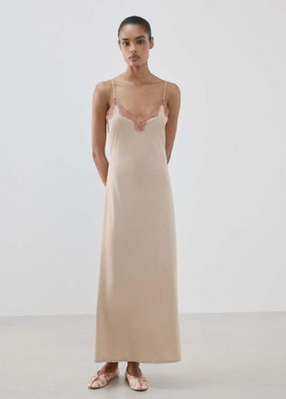 Mango Caftan lyocell coton dentelle rose - Femme - S - MANGO