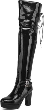 SJJH Bottes au-dessus du genou - Bottes tendance pour femme pour &eacute;v&eacute;nements et vie quotidienne - Talon de 10 cm - Doublure chaude, Noir, 45 EU