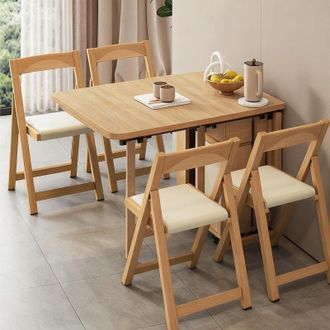 Generic Klapptisch Und St&uuml;hle Aus Massivem Holz, Ausziehbarer Esstisch, Platzsparendes Design, for K&uuml;che, Esszimmer, Wohnzimmer, Restaurant(4 Chairs)