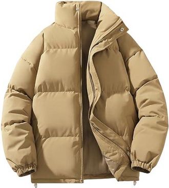 Generic Doudoune chaude pour homme avec col montant et fermeture &eacute;clair - Manteau dhiver &eacute;pais et &eacute;pais - Manteau &agrave; bulles de ski, caf&eacute; clair, XXL
