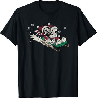Disney Mickey Mouse and Minnie Sledding For Christmas T-Shirt