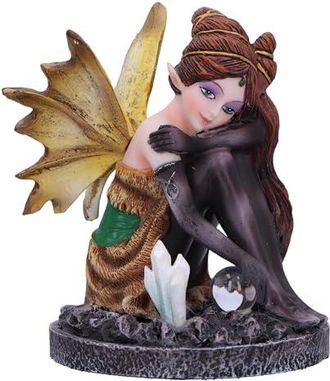 Nemesis Now Kristallfee Bernstein-Figur, 8,2 cm, Harz, Herbstfee mit Kristallen, sitzende Fee mit Glaskugel, Fantasy-Geschenk, gegossen aus feinstem Harz, fachm&auml;n