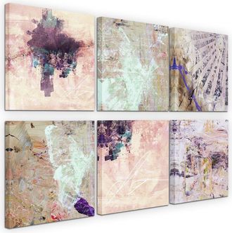 Paul Sinus Art Exklusive Bilder auf Leinwand bespannt (6 St&uuml;ck 30x30cm) - Abstrakt Rose Quartz Schmetterling Kunst Serenity