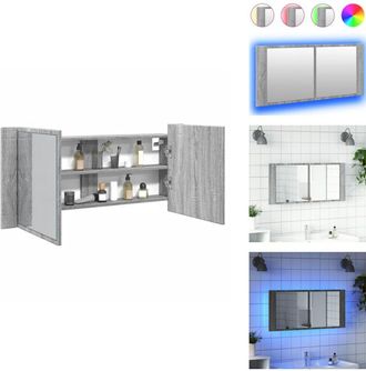 vidaXL Vidaxl - LED-Spiegelschrank Grau Sonoma 100x12x45 cm - LED-Spiegelschrank - Badezimmerspiegel - Holzwerkstoffschrank - Grauer Spiegelschrank - rgb