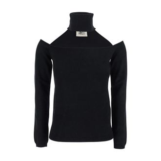 Semicouture Femme, Pulls, Noir, Taille: 42 FR Pull Noir Épaules Dénudées Manches Longues