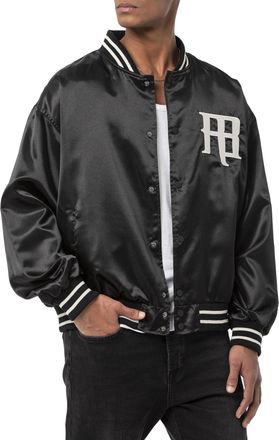 Red Bridge Collegejacke im Satin-Look - Stylische Varsity-Jacke mit Stickerei und Druckknöpfen Schwarz XXL