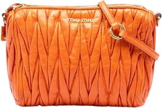 Miu Miu Sac bandouli&egrave;re matelass&eacute; en nappa Pre-owned - Femme - Pre-owned - Orange - Taille: ONE Size