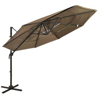 vidaXL Vidaxl - Parasol &agrave; 4 niveaux avec m&acirc;t en aluminium Taupe 3x3 m