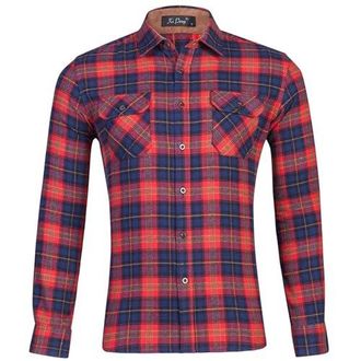 Generic Chemises habill&eacute;es &agrave; carreaux pour homme, coupe r&eacute;guli&egrave;re, formelles, manches longues, flanelle, d&eacute;contract&eacute;es, &agrave; carreaux &eacute;cossais tartan, chemises d