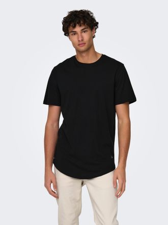 Only & Sons Rundhalsshirt ONLY & SONS ONSMATT LONGY SS TEE NOOS, Herren, Gr. L, schwarz, Jersey, Obermaterial: 100% Baumwolle, unifarben, schmal normal, Rundhals,
