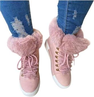 Generic Bottes dhiver chaudes pour femme doubl&eacute;es de fausse fourrure confortables &agrave; lacets pour la marche en plein air pour femme - Bottes de randonn&eacute;e - Chau