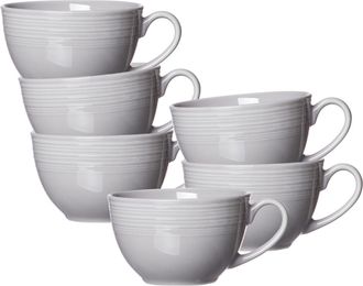 Ritzenhoff & Breker Levi Kaffeetassen 6er Set, 220 ml, Teetassen mit feinem Rillenrelief, Skandinavisches Design, Porzellan, Grau