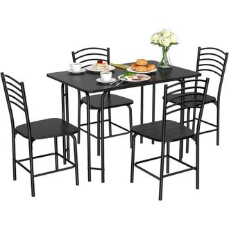 Costway Costway - Table &agrave; Manger avec 4 Chaises, Ensemble Table et 4 Chaises avec Repose-Pieds, Cadre en M&eacute;tal, Surface en Faux Marbre, pour Salle &agrave; Manger