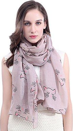 Lina & Lily Châle Mujer Foulard Femme Bufanda Imprimé Animal Chat (Rose Poussiéreux)