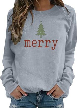 Generic HUIFUAO Sweat-shirt de Noël amusant pour femme - Haut de sapin de Noël amusant - Grande taille - Haut à manches longues - Pull fantaisie - Cadeau de v
