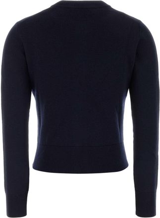 Ami Womens Navy Blue Wool Cardigan Marine-Rouge Exterior: Merino Felpe Marine/rouge Sweater