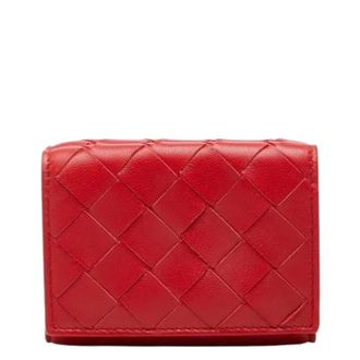 Bottega Veneta Portefeuille trifold Pre-owned en cuir Intrecciato - Femme - Pre-owned - Rouge - Taille: ONE Size