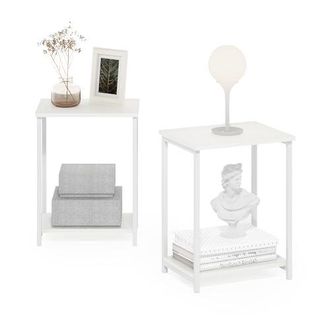 Furinno Simpliste Table Dappoint avec Cadre en Métal, Paquet de 2, Blanc/Blanc
