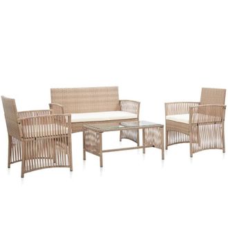 Les Tendances Salon de jardin 4 pcs avec coussins R&eacute;sine tress&eacute;e Beige