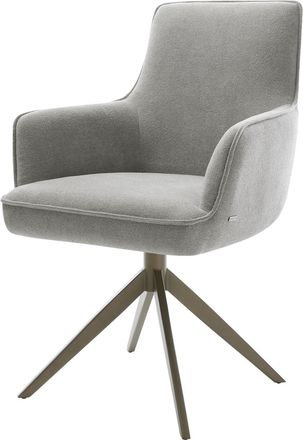 DELIFE Esszimmerstuhl Heira-Flex mit Armlehnen Kreuzgestell breit Effektfinish Titan Strukturstoff Soft Grau 360&deg; drehbar Wippfunktion Taschenfederkern