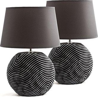 Brubaker Lampe de Table, de Chevet - Lot de 2 - Abat-jour Anthracite et Pied de la Céramique Anthracite - Hauteur 38 cm