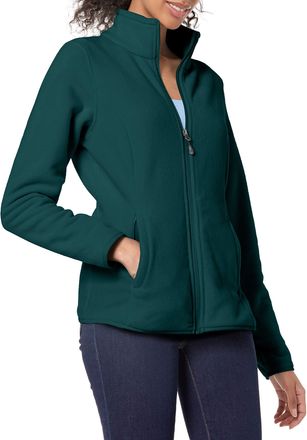 Amazon Essentials Damen Weiche Polarfleece-Jacke mit durchgehendem Reißverschluss in klassischer Passform (erhältlich in Übergrößen), Dunkelgrün Heidekraut, XXL
