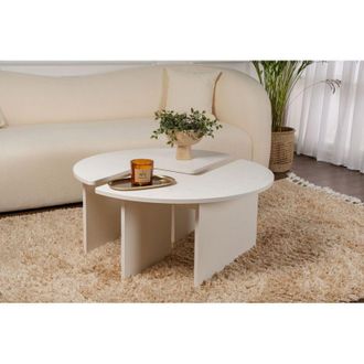 Calicosy Calicosy - Table basse gigogne en agglom&eacute;r&eacute; m&eacute;lamin&eacute; blanc - &Oslash;90 cm x 41 cm - Design &eacute;pur&eacute; pour salon et salle de s&eacute;jour - Durable et &eacute;l&eacute;gant