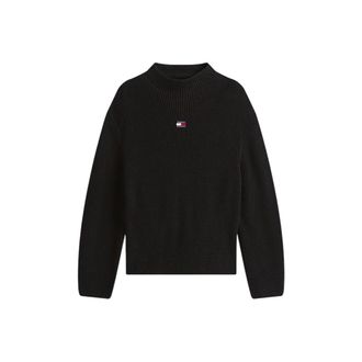 Tommy Jeans Schwarzer Baumwollpullover mit Stehkragen - - Knitwear - Damen - Schwarzk - S
