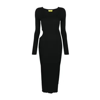 &Aacute;eron Schwarzes Geripptes Maxikleid mit Cut-Outs - - Dresses - Damen - Schwarzk - XS