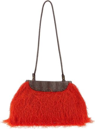 Dries Van Noten Femme, Sacs, Rouge, Taille: ONE Size Pochette en tissu &agrave; franges et cuir imprim&eacute; serpent