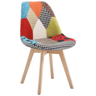 Woltu Esszimmerstühle 1er Set, Küchenstühle mit Patchwork Design, mit Massivholz Beinen, Leinen, bis 150 kg belastbar, Mehrfarbig