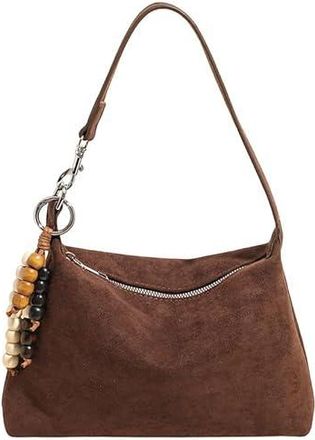 Generic Garhomtur Sac fourre-tout en daim pour femme avec pendentif, sac à bandoulière, sac à main, sac besace décontracté pour le travail et les voyages, caf