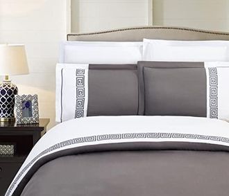 Elegant Comfort Luxuriöse Hotel-Kollektion, superweich, Fadenzahl 1500, ägyptische Qualität, 2-teilig, griechisches Muster, Doppelbett/Twin XL, Grau