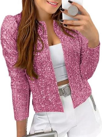 Generic Vestes Courtes pour Femmes, Veste décontractée Ouverte sur Le Devant, Blazer Court à Paillettes, Cardigan, Manteau