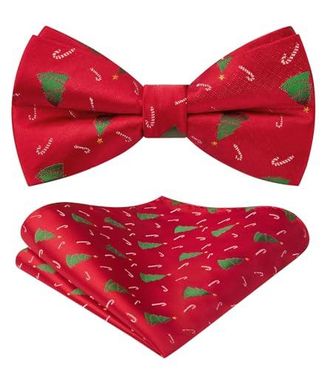 Hisdern Noeud Papillon Noel Homme Rouge Pr&eacute;-nou&eacute;s Noeud papillon Carre de Poche Ensemble pour F&ecirc;te Cadeau de No&euml;l